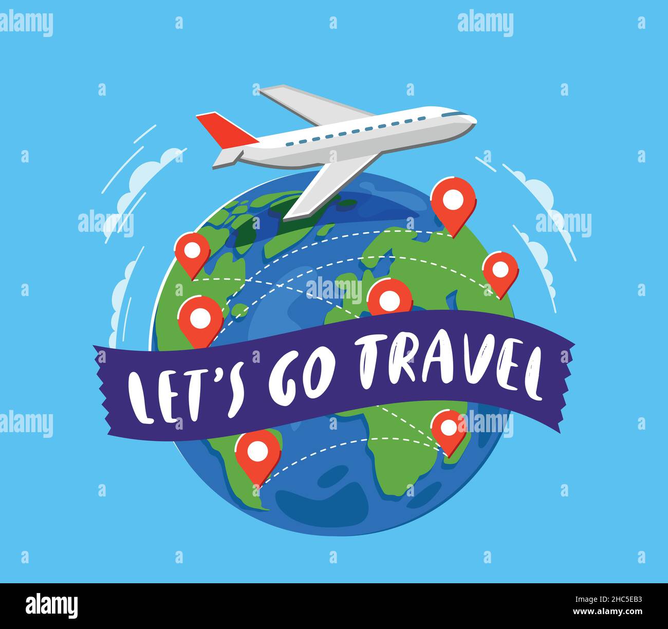 Airplane flying above the Earth. Around the world travelling concept ...