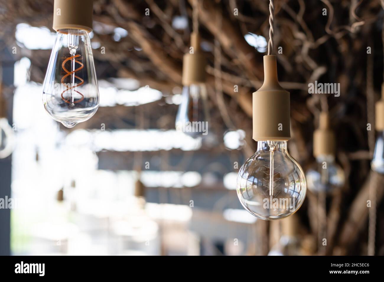 Light bulb decor in outdoor party Stock Photo - Alamy