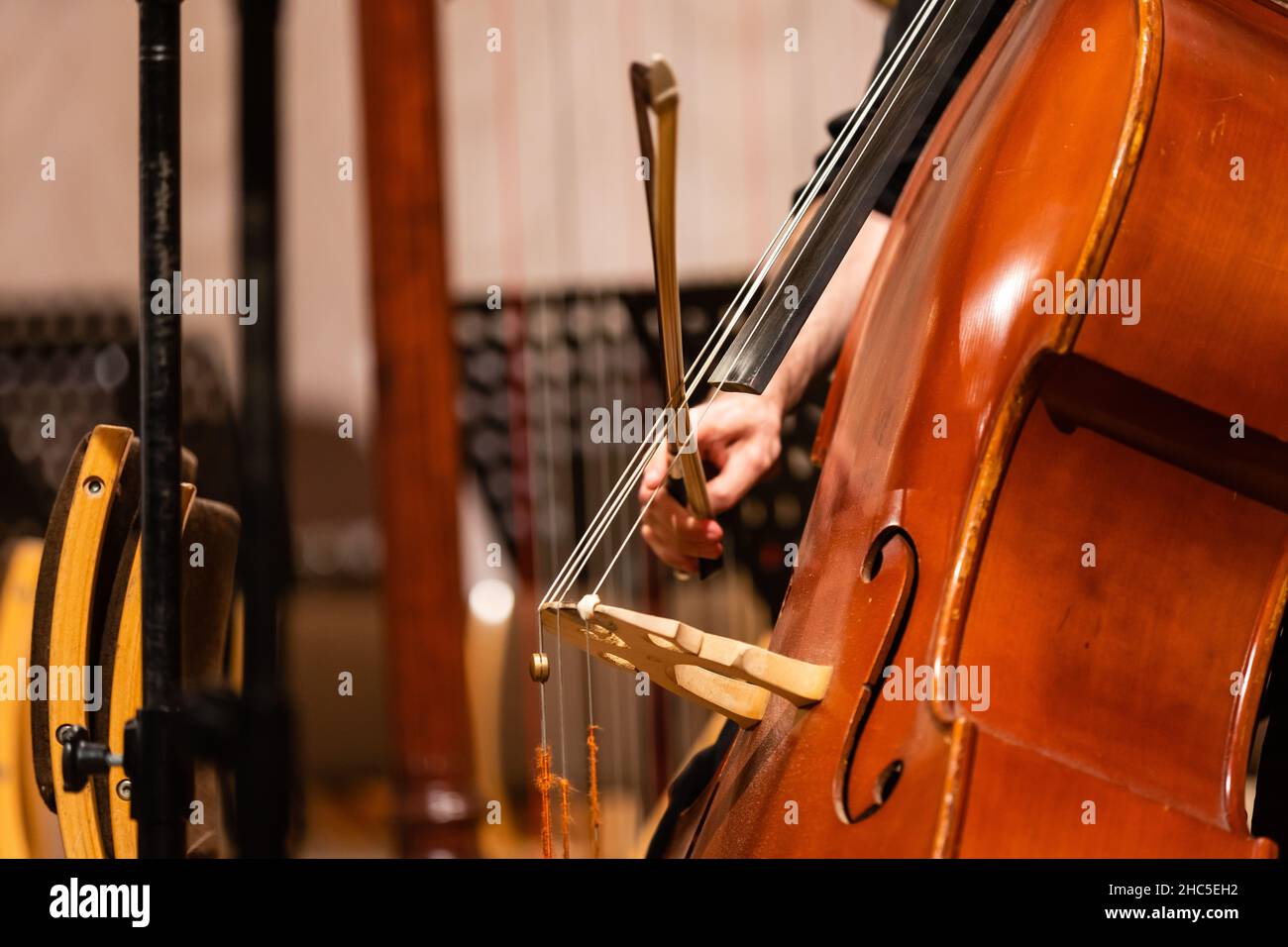 Cello Music instruments on a stage Stock Photo - Alamy