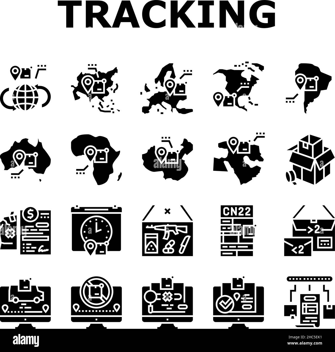 Shipment Tracking International Icons Set Vector Stock Vector Image ...