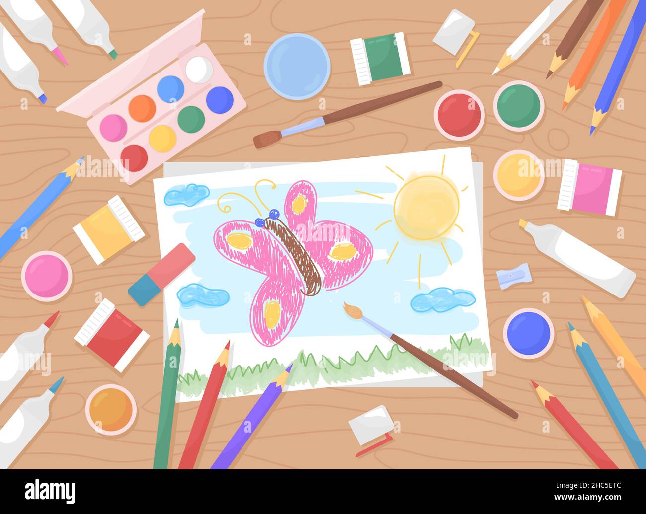 Childrens painting flat color vector illustration Stock Vector Image ...