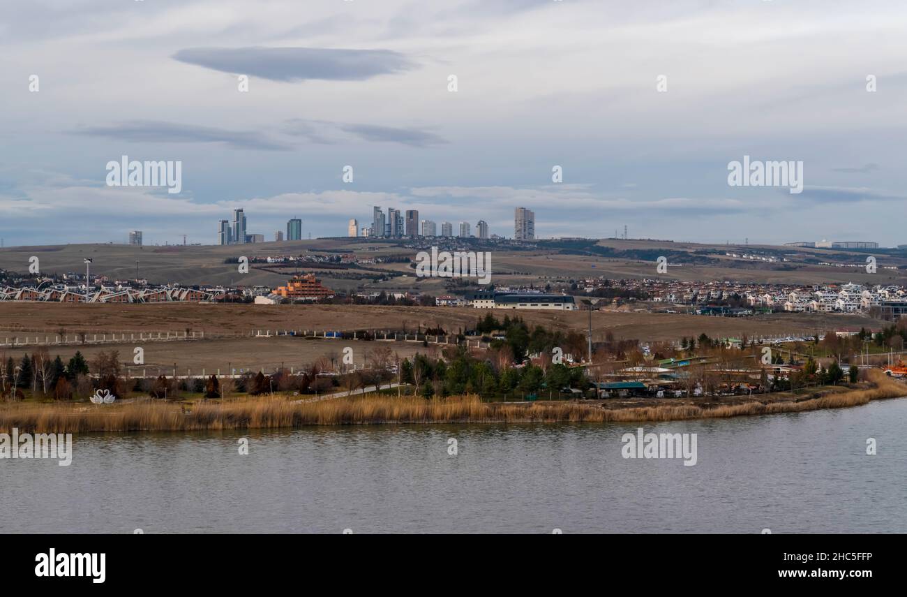 Ankara, Turkey - December 11 2021: Lake Mogan with golbasi city and ...
