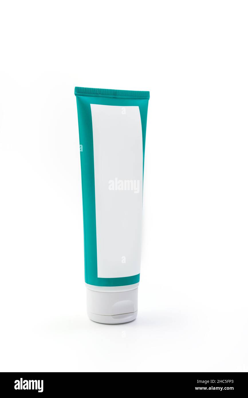 Cosmetic cream green tube. Sskincare cosmetic package. Plastic ...