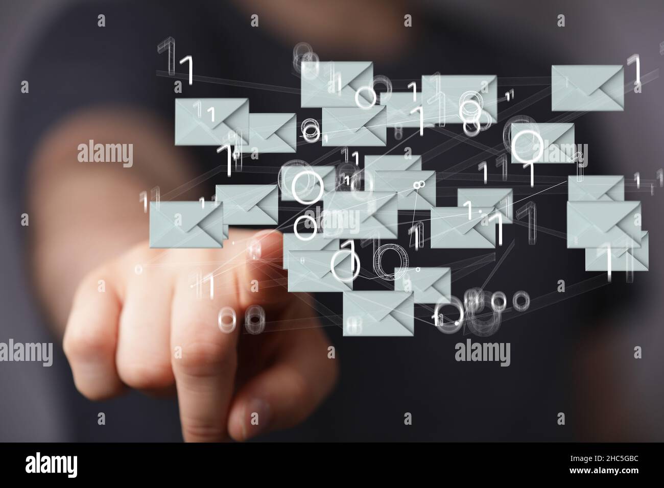 3D rendering of beige email icons with human from background Stock ...