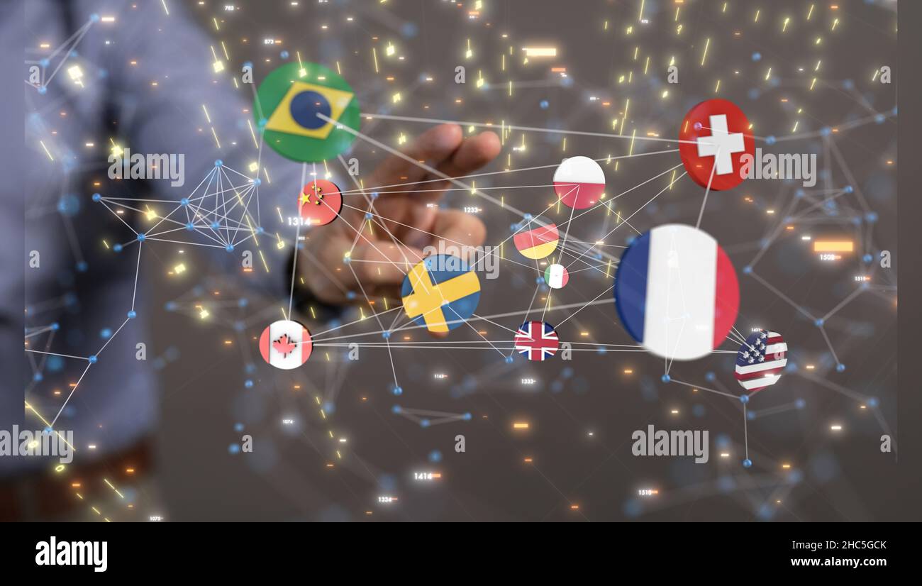 3D render of states and their flags with a human from the background ...