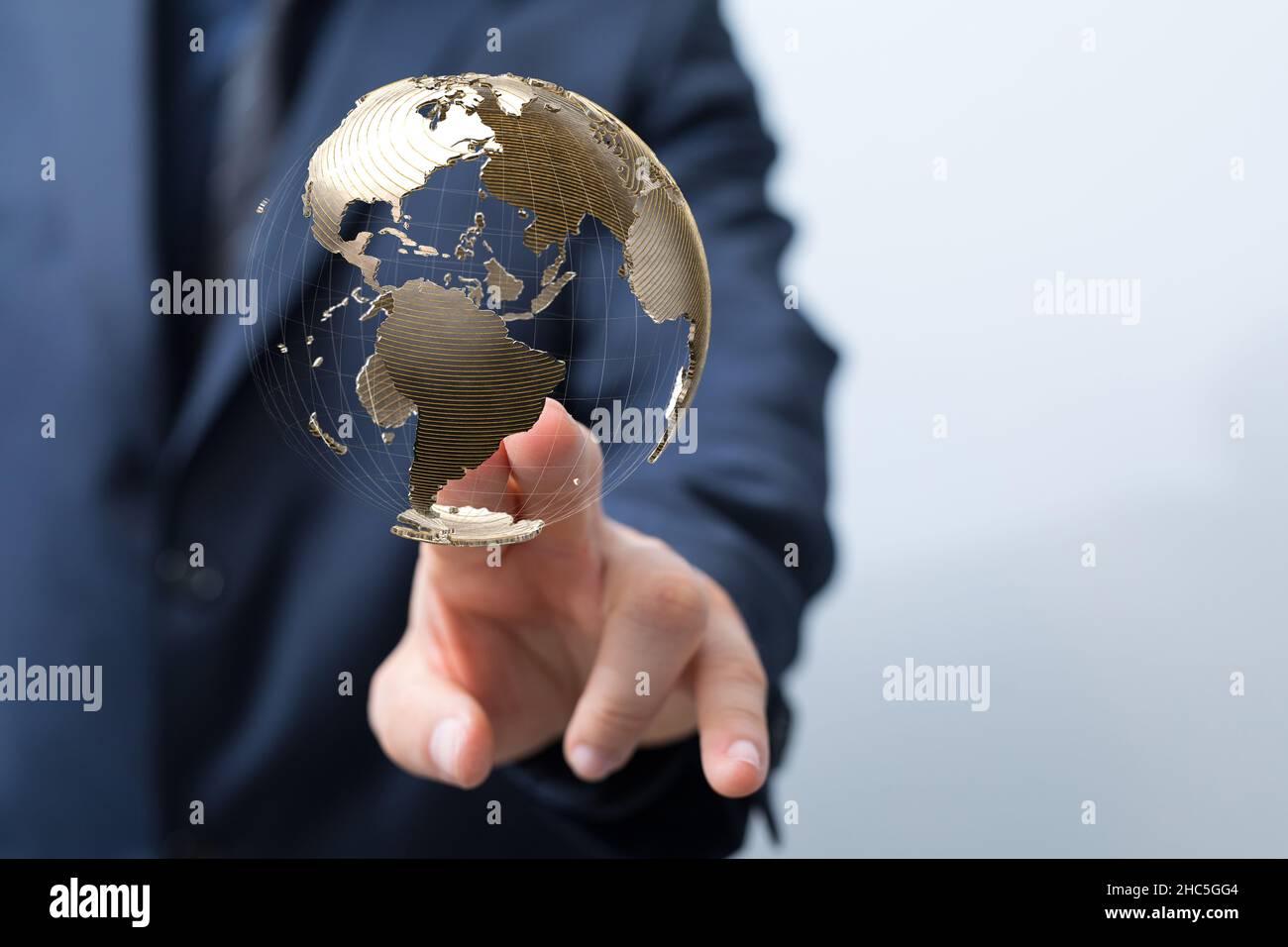 3D rendered globe network structure hovering over a humans hand Stock ...