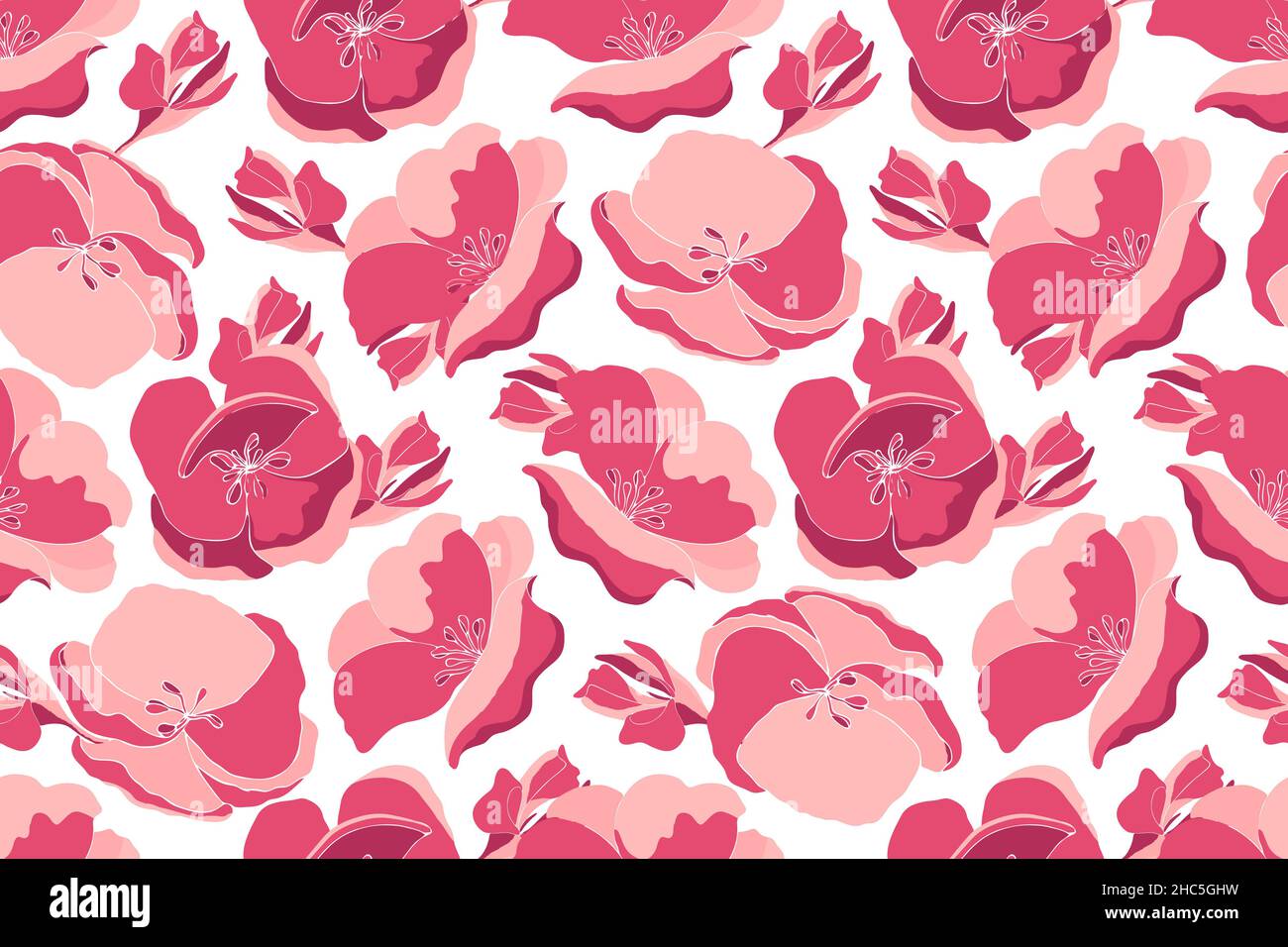 Art floral vector seamless pattern. Pink flowers Stock Vector Image ...