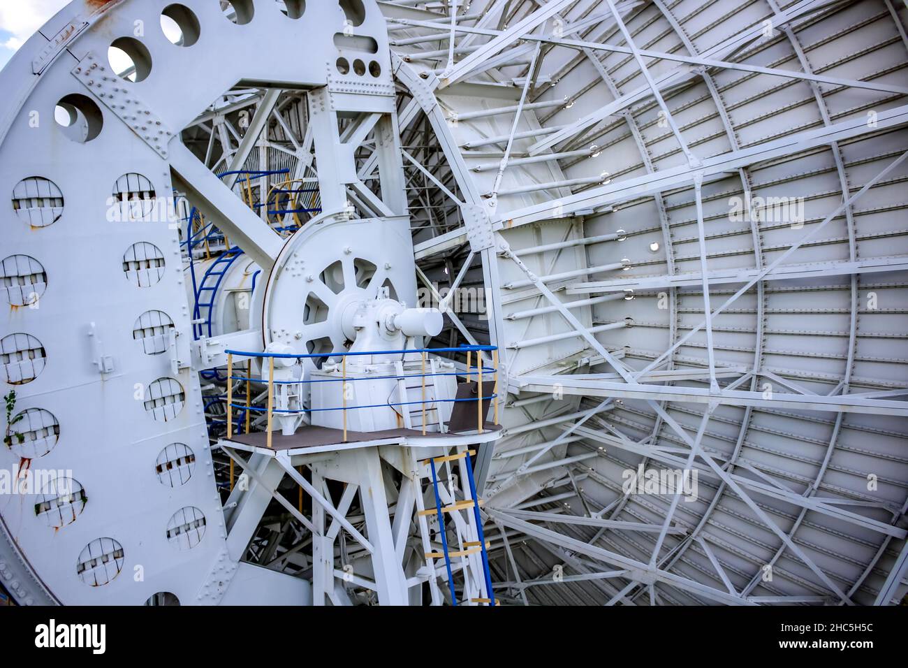 Radio telescopic antenna round, back side with mechanism, radio ...