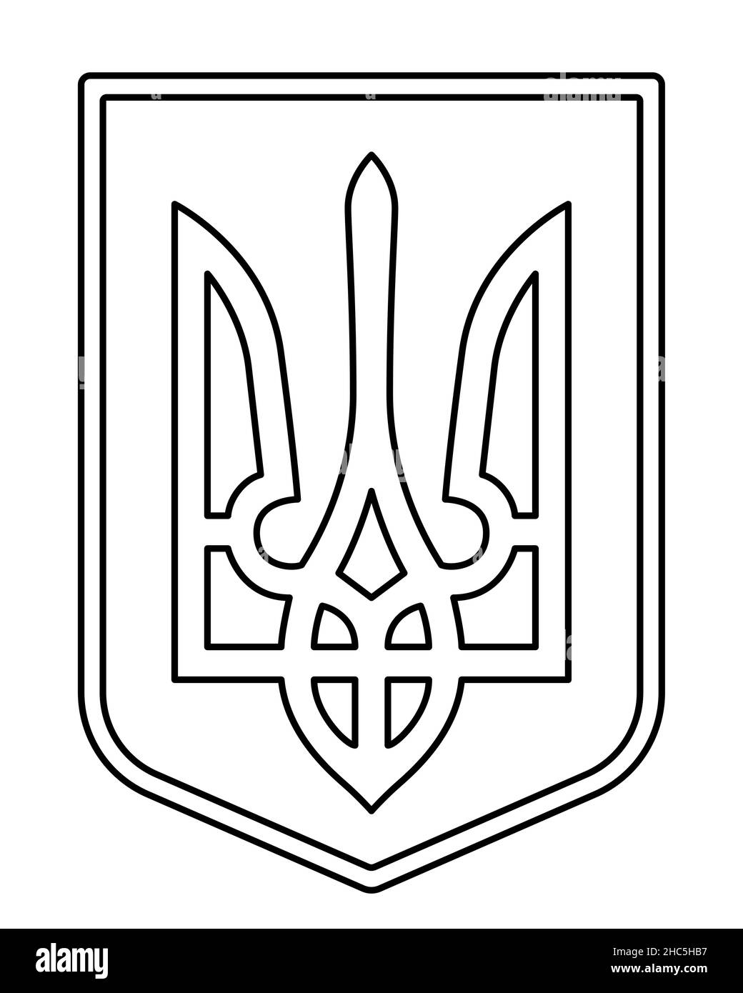 Contour illustration of trident on shield. Coat of arms of Ukraine ...