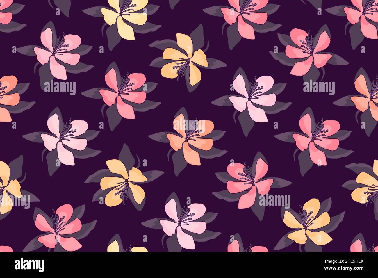 Art floral vector seamless pattern. Pink flowers Stock Vector Image ...