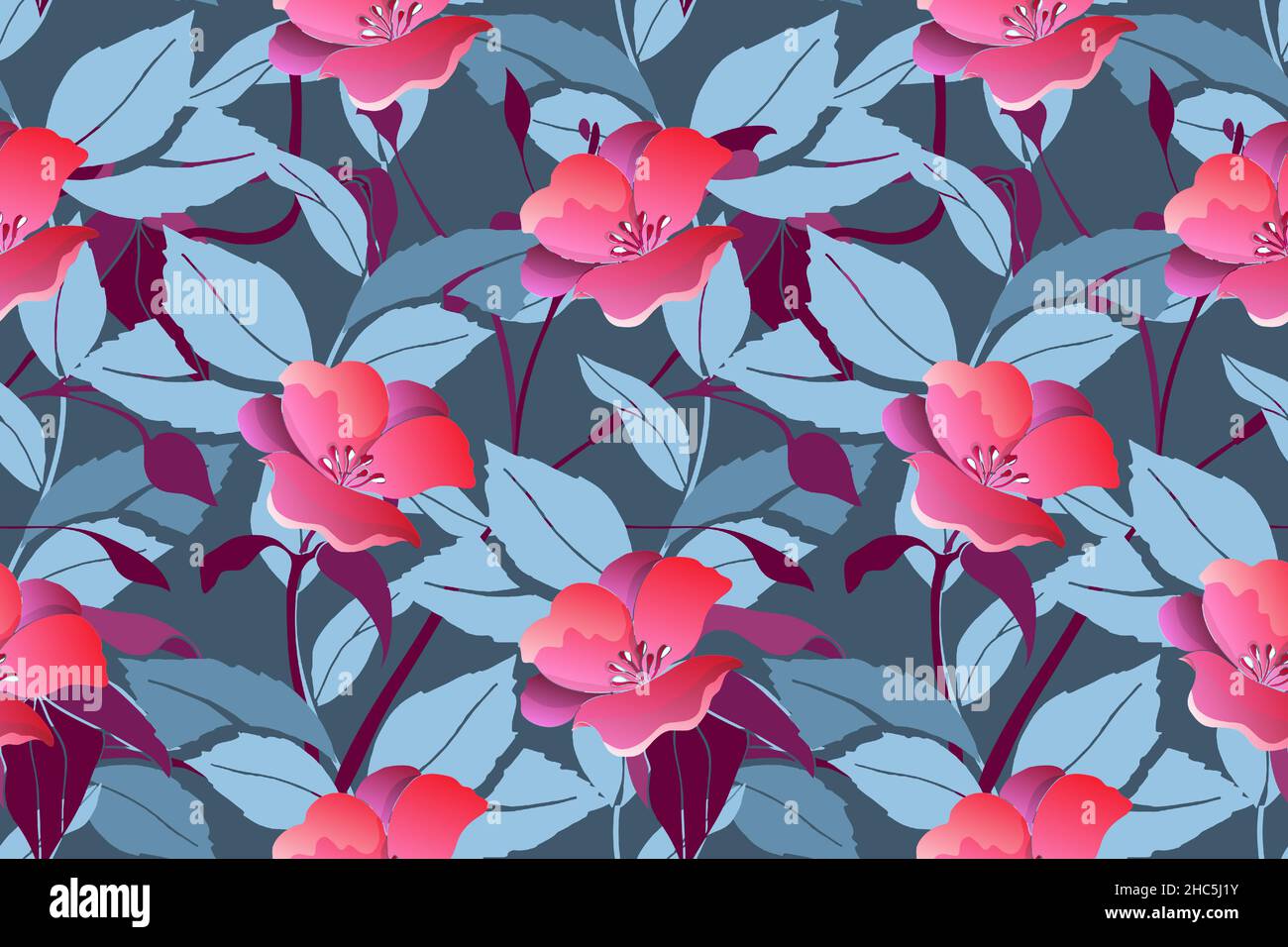 Art floral vector seamless pattern. Pink flowers Stock Vector Image ...