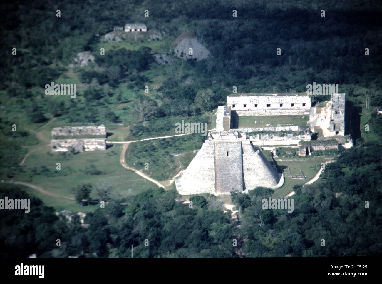 Uxmal Yucatan Mexico. 12/27/1985. Aerial view Uxmal ruins. Occupation ...