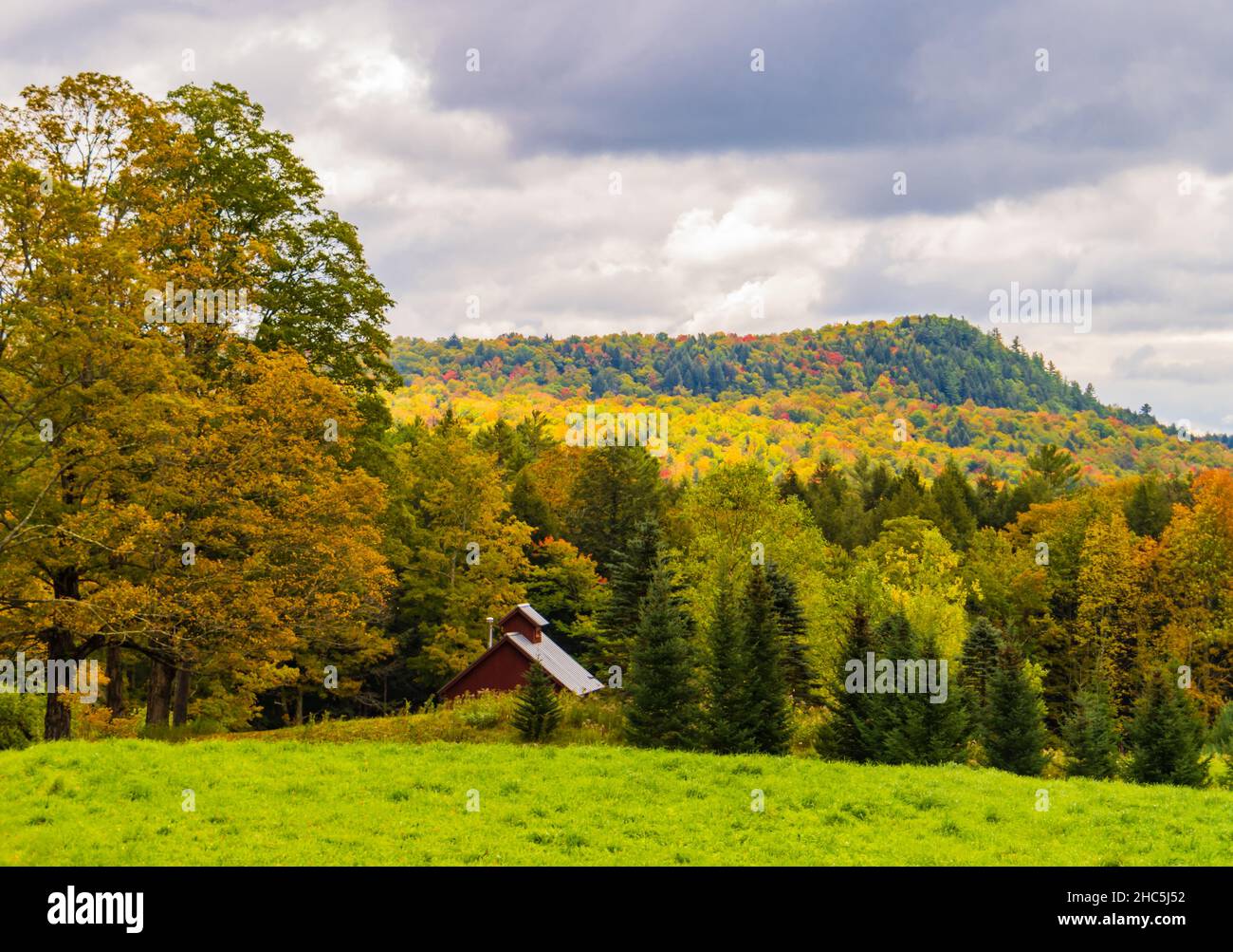 morning sun lights up the fall foliage in Vermont landscape Stock Photo ...