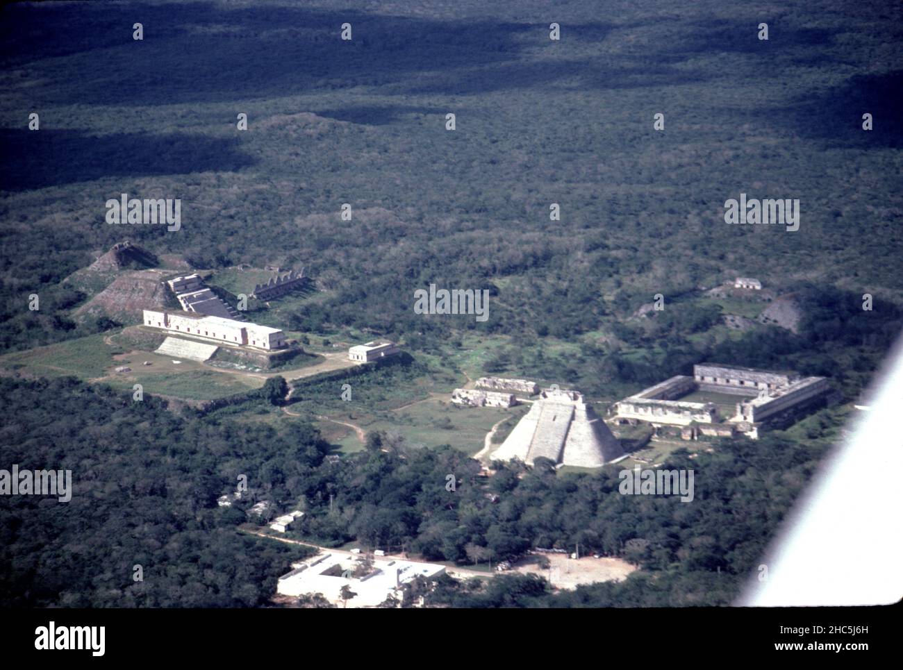 Uxmal Yucatan Mexico. 12/27/1985. Aerial view Uxmal ruins. Occupation ...