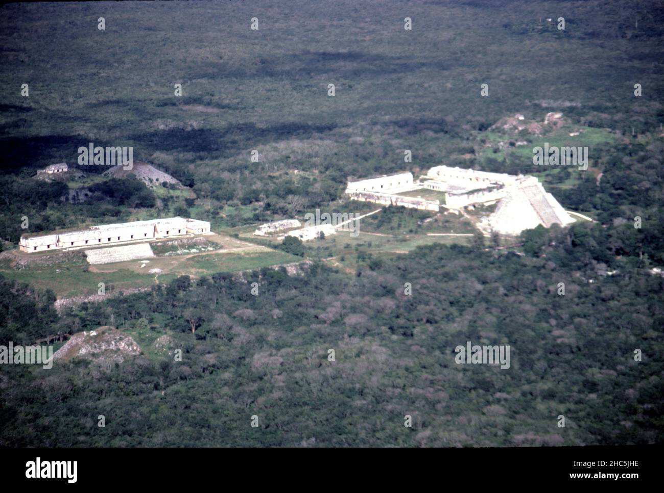 Uxmal Yucatan Mexico. 12/27/1985. Aerial view Uxmal ruins. Occupation ...