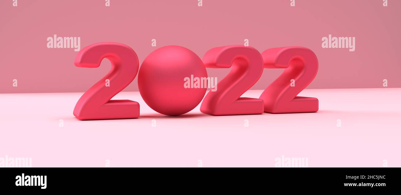 Pink 2022 3D rendered on a podium in front of a Pink wall. Background ...