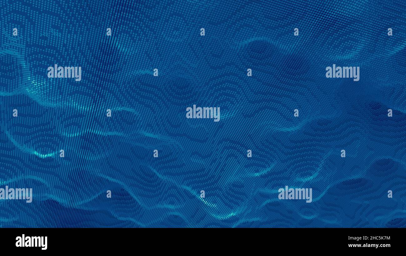 Abstract endless 3d pixel background. Blue wavy surface with small ...
