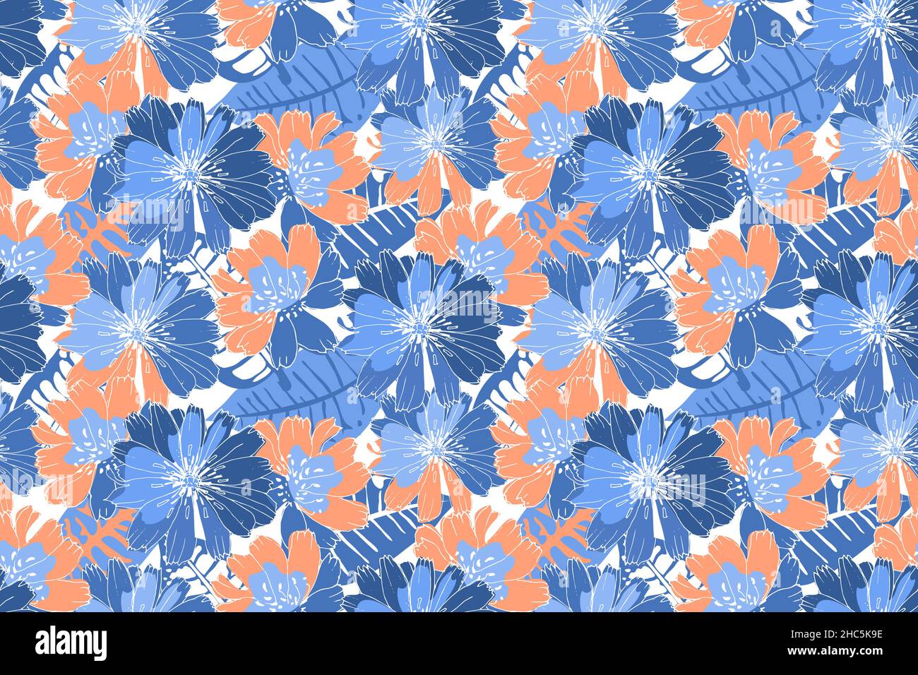 Art florl vector seamless pattern. Blue succory Stock Vector Image ...