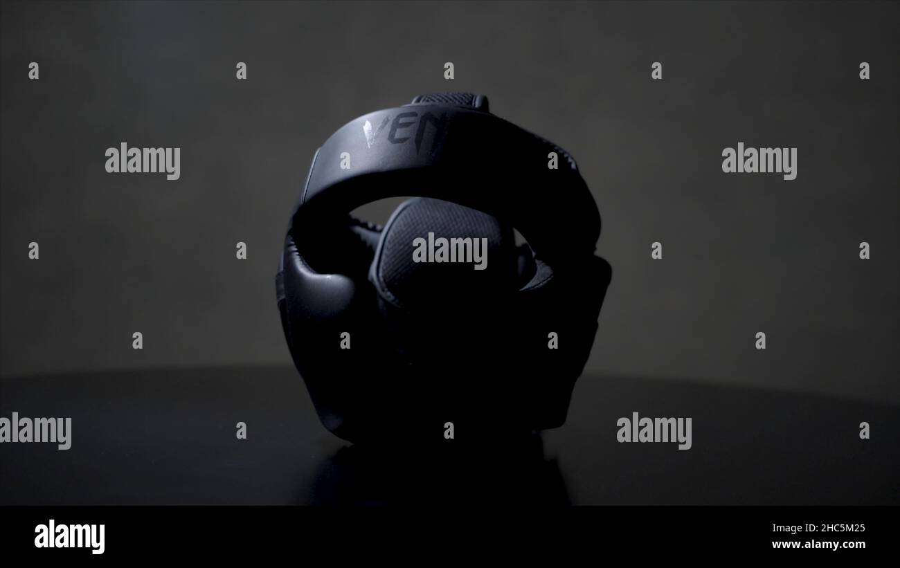 Boxing helmet on grey background. Sports, martial arts. Protective ...
