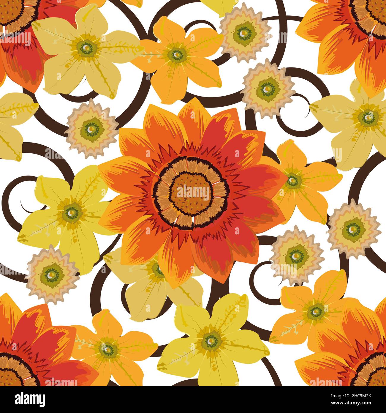 Art floral vector seamless pattern with sunflower Stock Vector Image ...