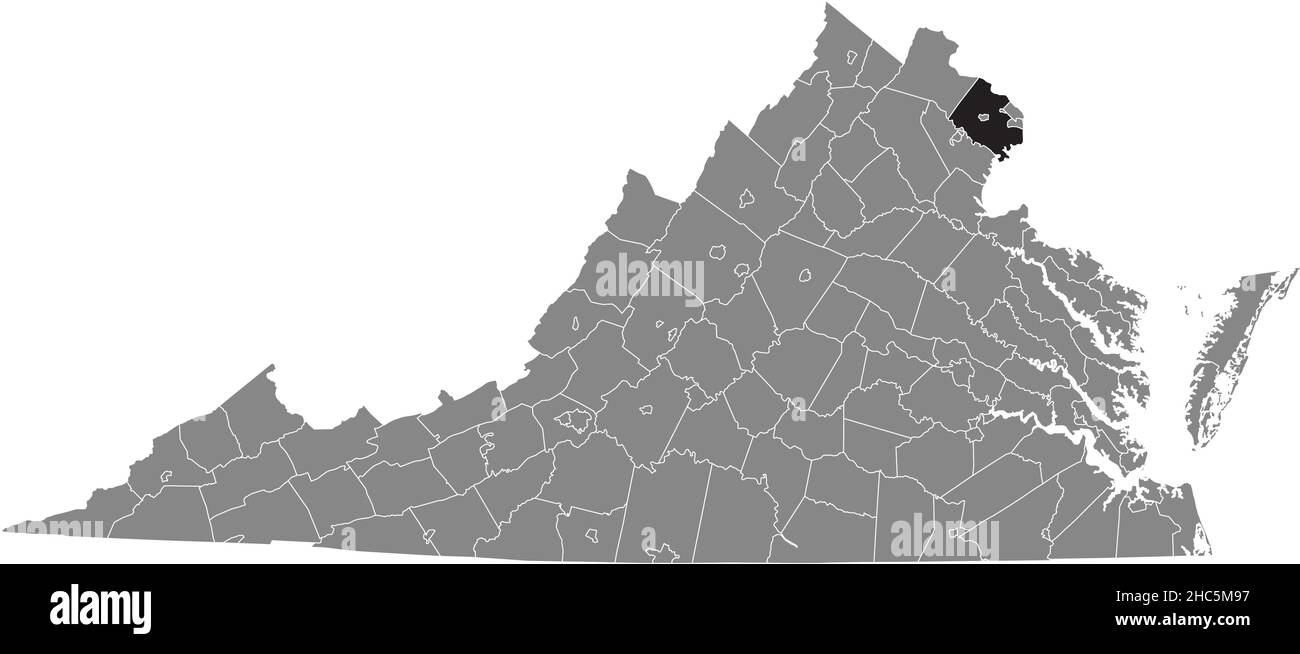 Black highlighted location map of the Fairfax County inside gray ...