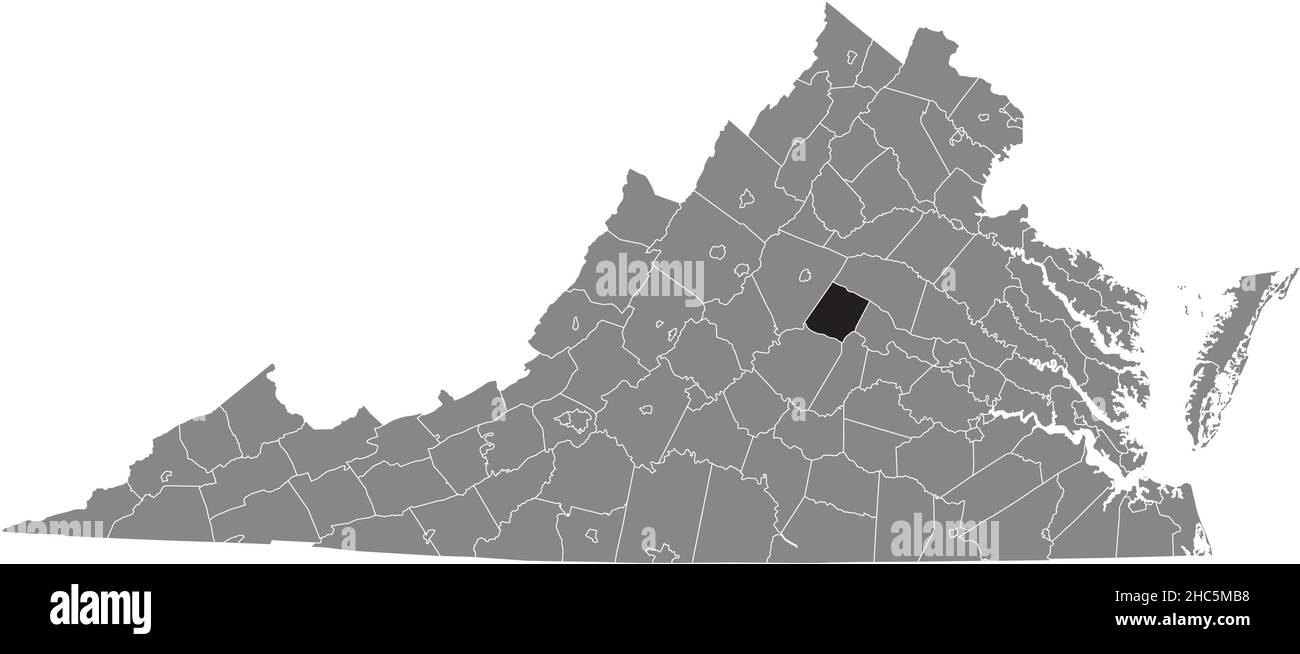 Black highlighted location map of the Fluvanna County inside gray ...