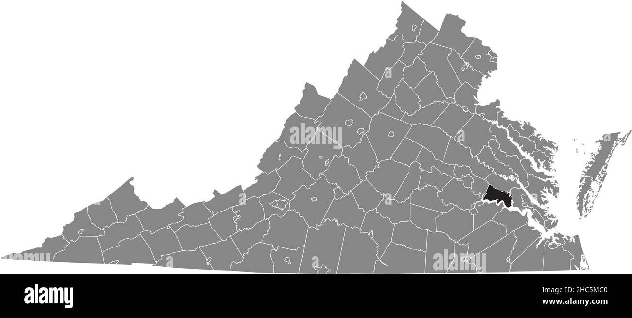 Black highlighted location map of the Charles City County inside gray ...