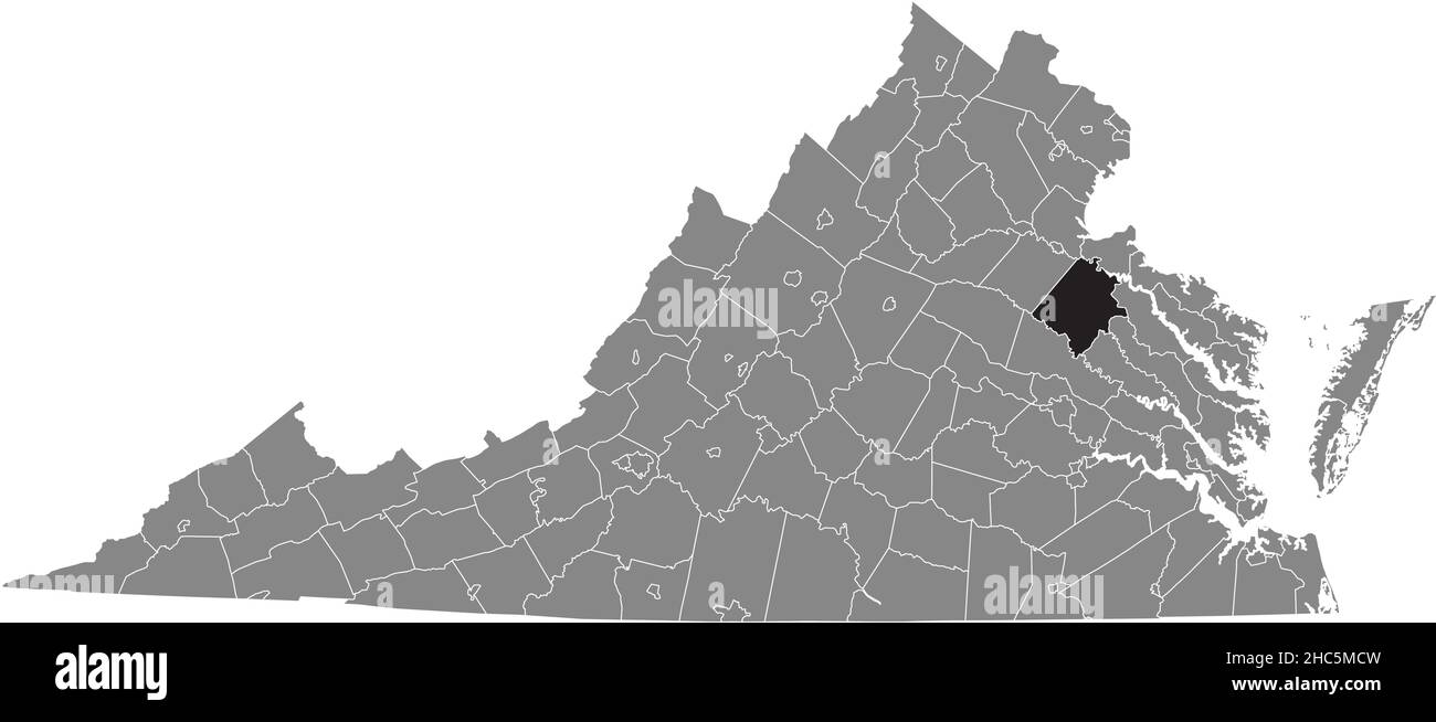 Black highlighted location map of the Caroline County inside gray ...