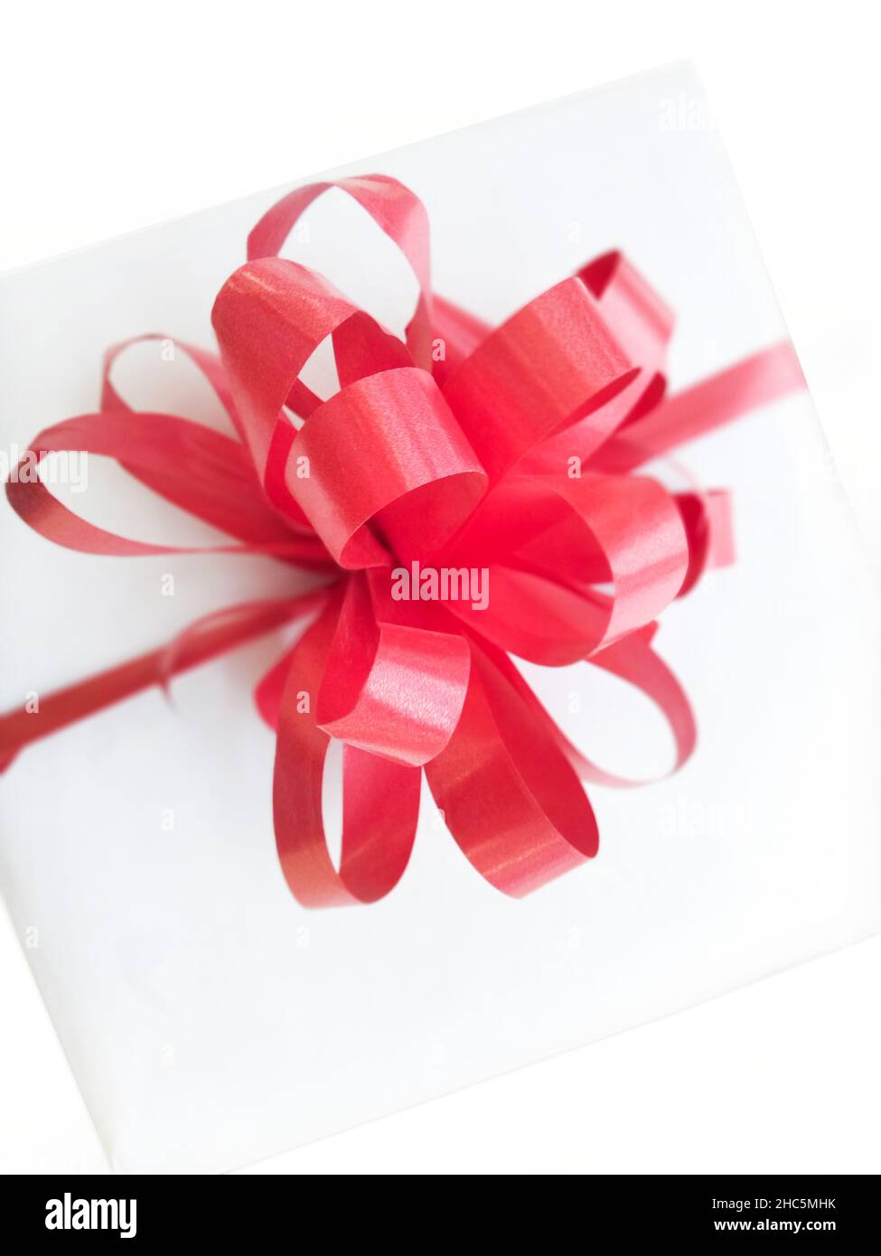 Red bow on the cover of a Gift Box, view form above, top view Stock ...