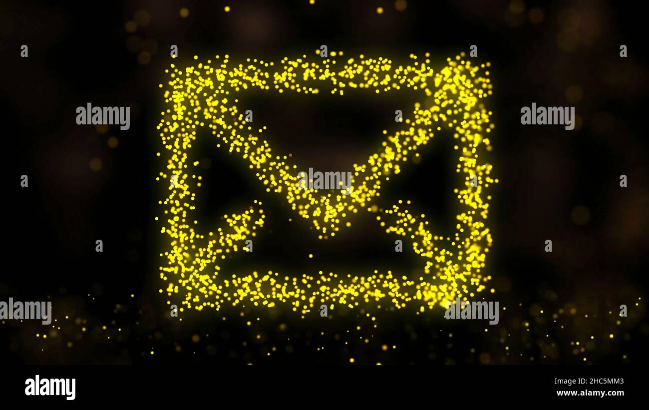 Animation of flying flickering particles form a mailing sign or message ...