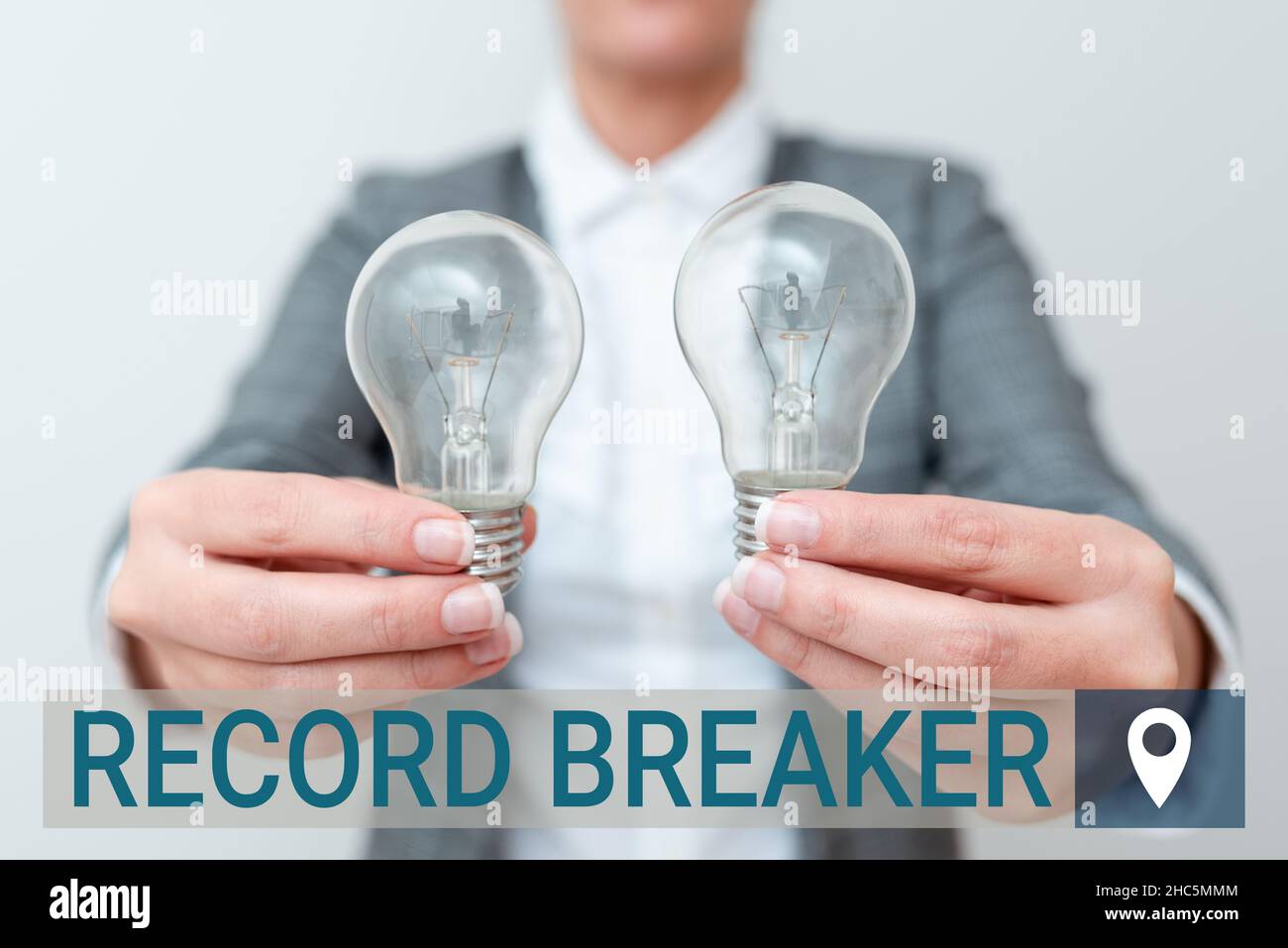 Hand writing sign Record Breaker. Word for someone or something that ...