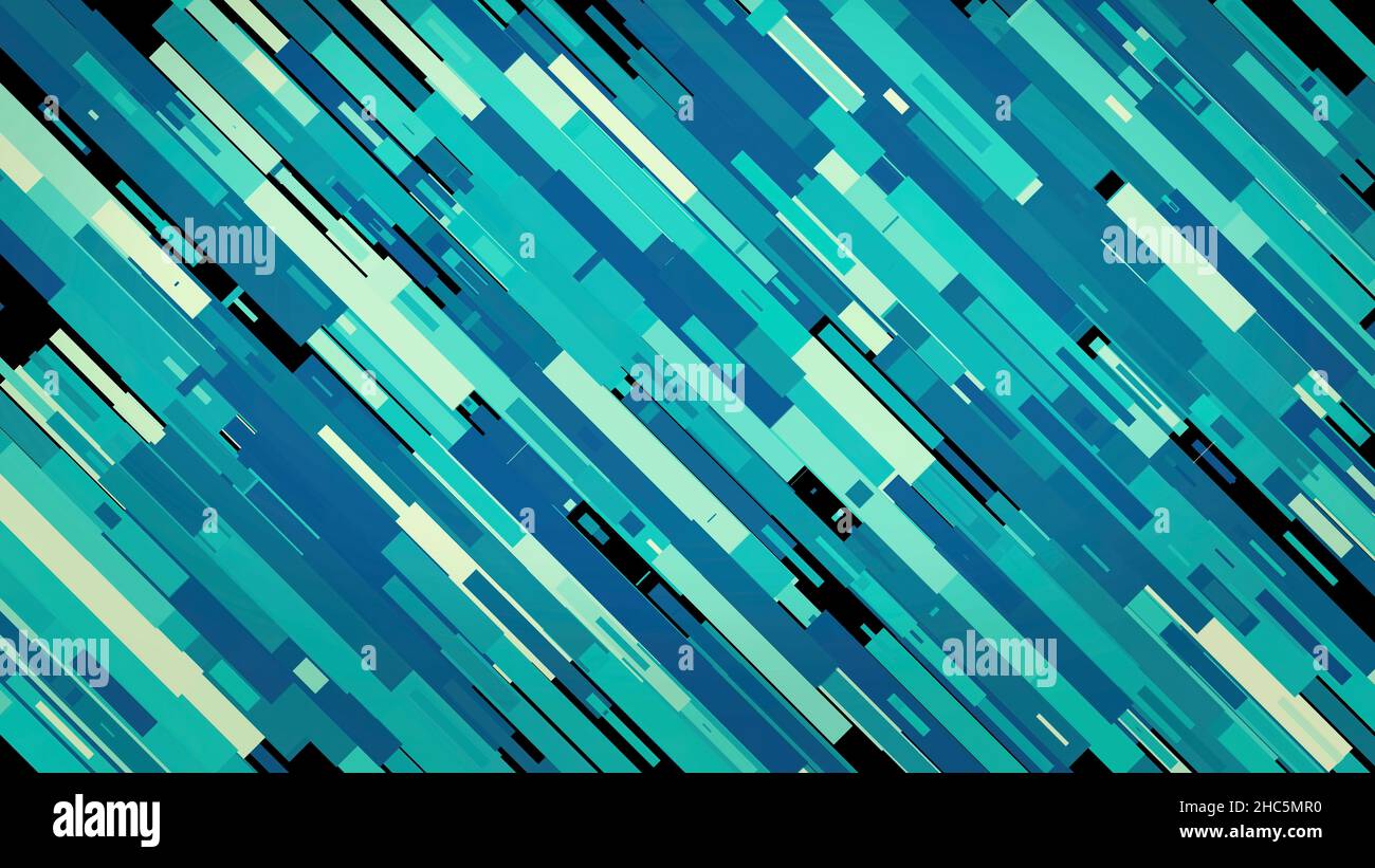 Abstract blue short lines flowing diagonally on black background ...