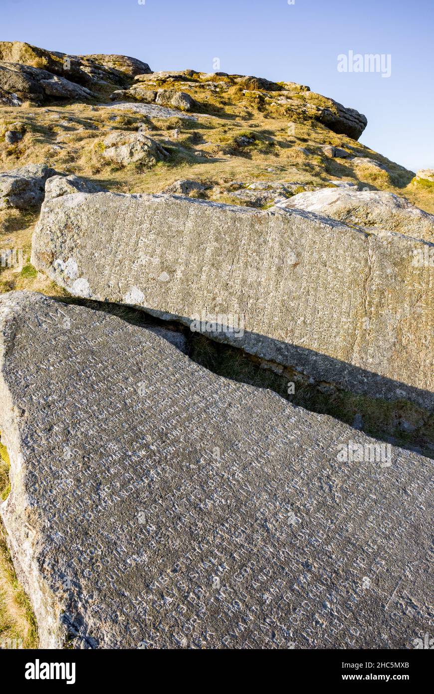 UK, England, Devonshire, Dartmoor, Buckland Beacon. The Commandment ...