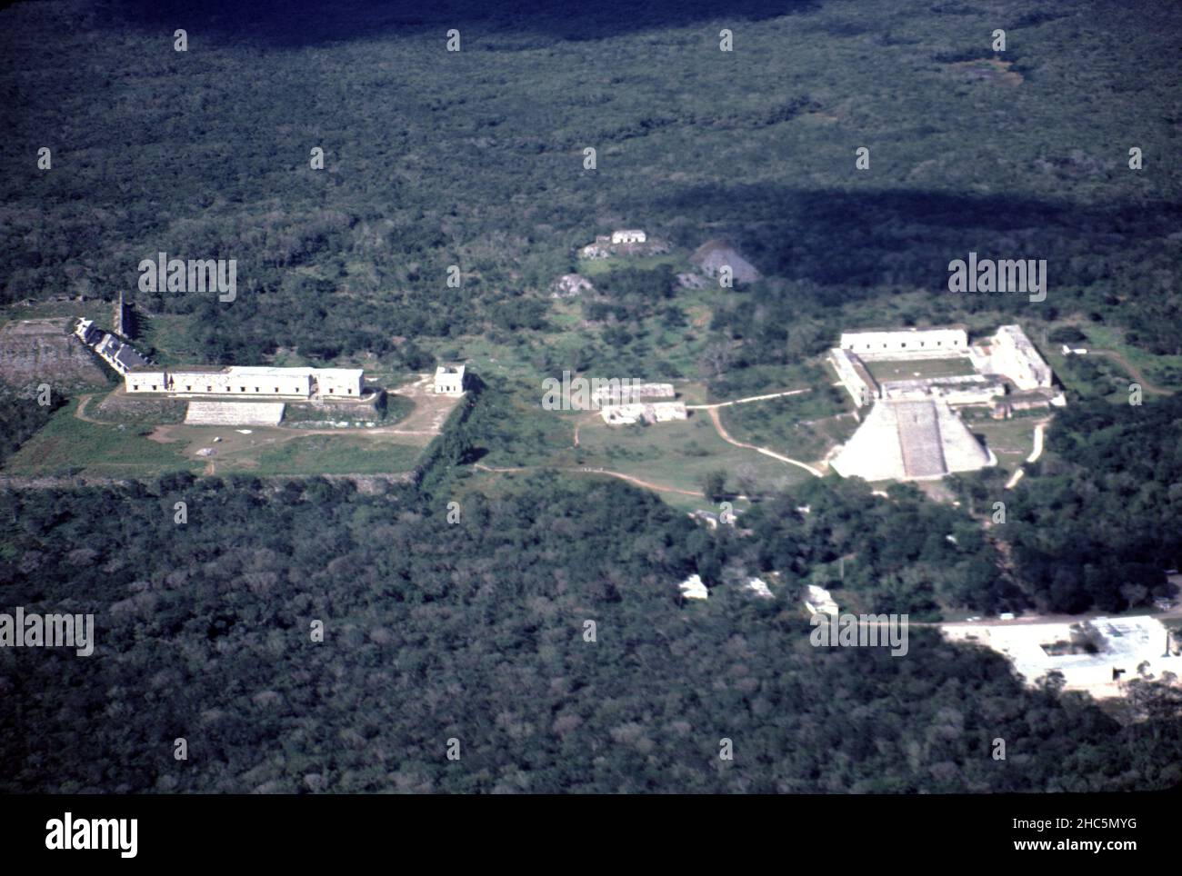 Uxmal Yucatan Mexico. 12/27/1985. Aerial Uxmal ruins. Occupation ...