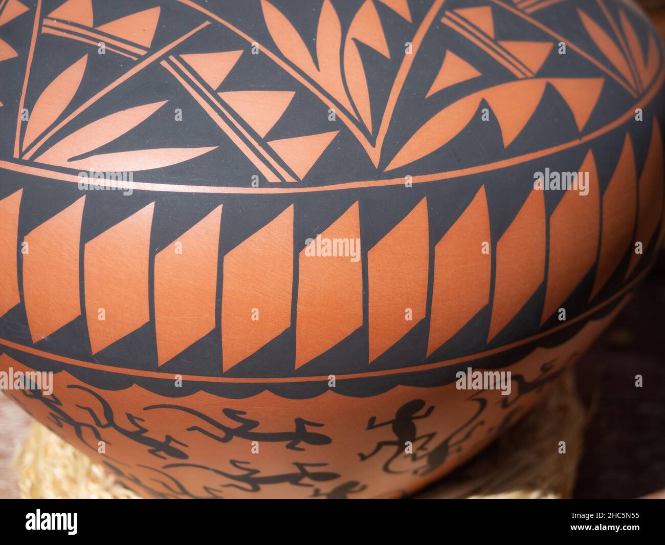 Close up of a Native American painted terracotta pot with geometric ...