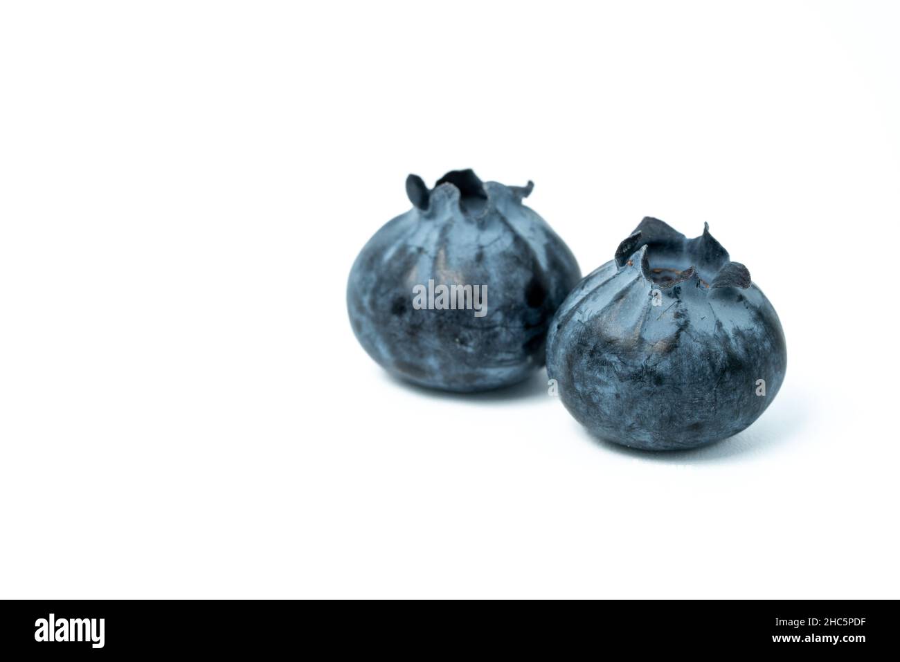 pair of blueberry berry one isolated on white background, side view ...