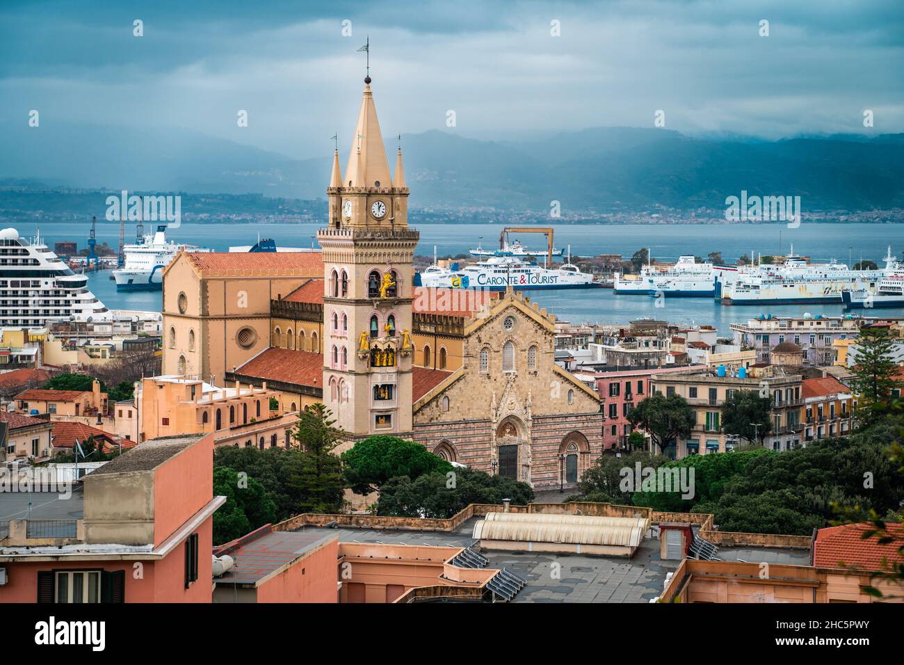Aerial view of the Astronomical Clock of the Cathedral of Messina ...