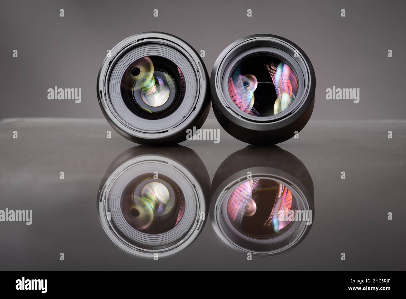 Camera lenses with colorful light reflections Stock Photo - Alamy