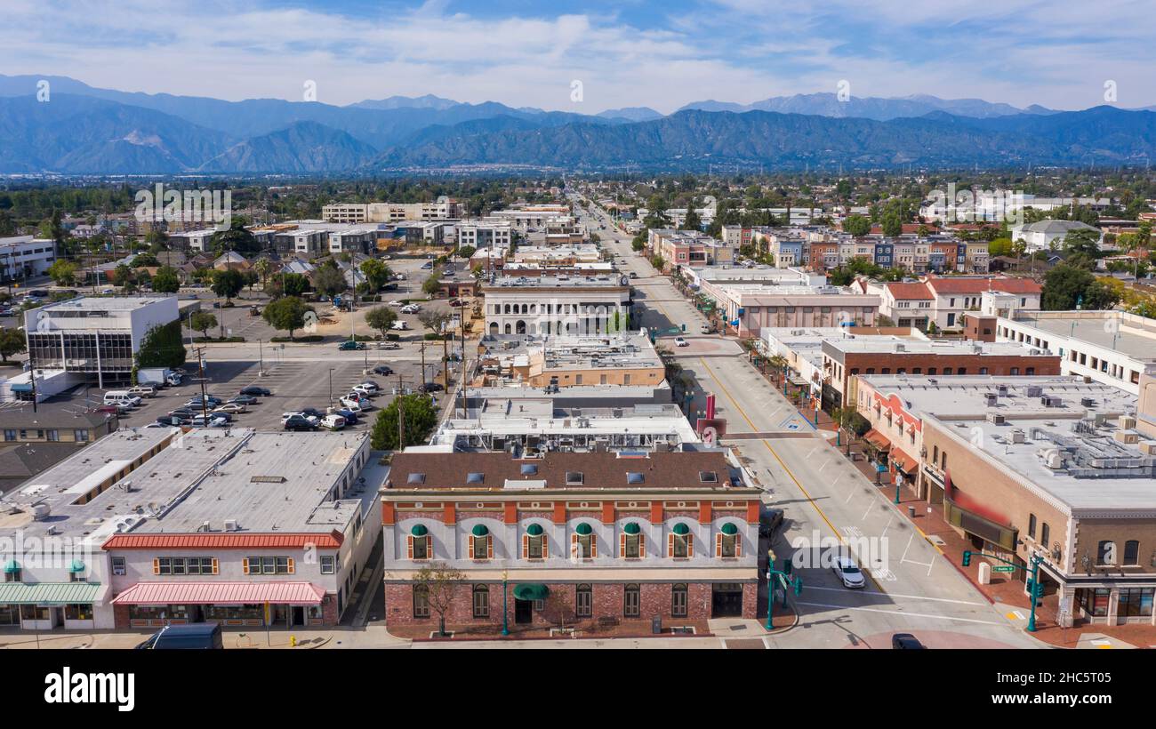 Daytime view of the historic downtown area of Covina, California, USA ...