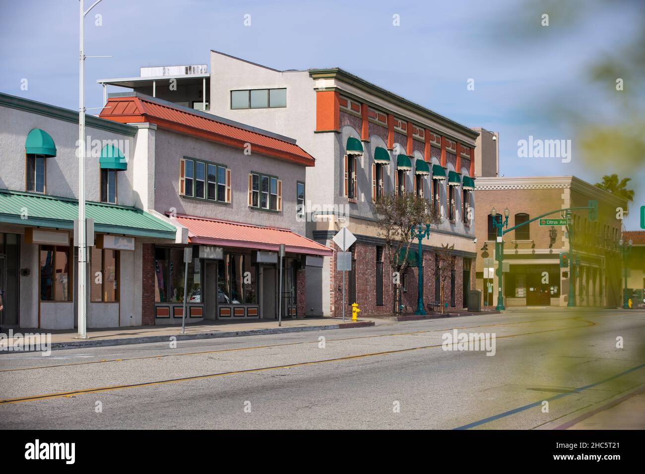 Daytime view of the historic downtown area of Covina, California, USA ...