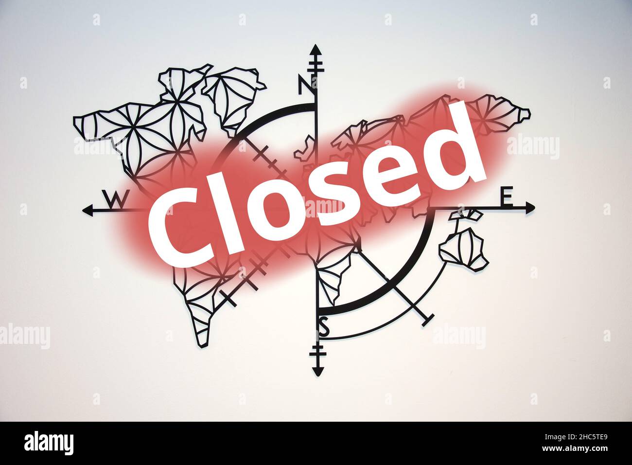 An illustration of the world map with directions and the word closed ...