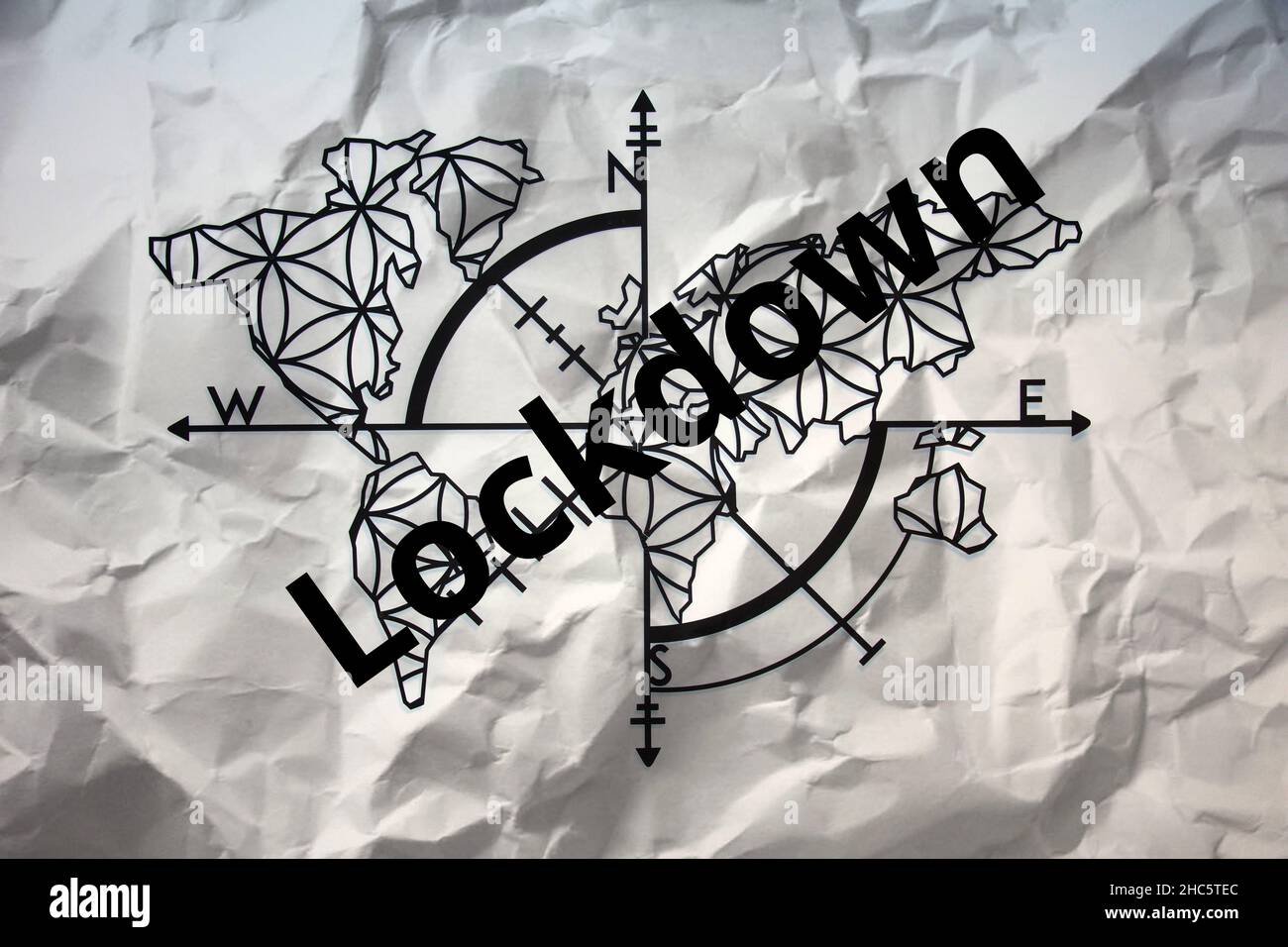 Illustration of the world map with directions and the word lockdown ...