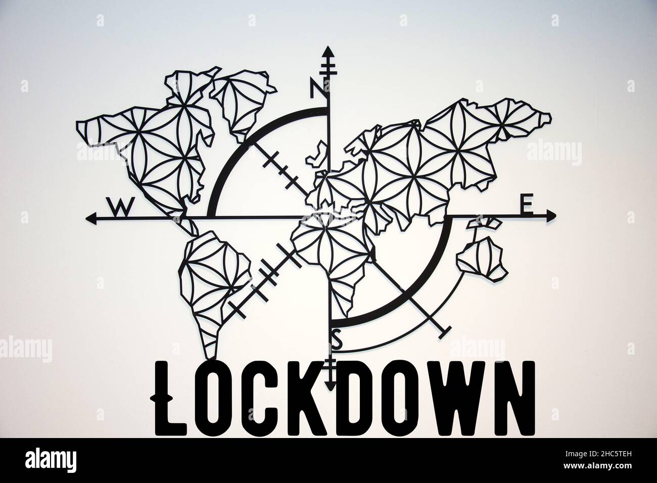 An illustration of the world map with directions saying lockdown Stock ...