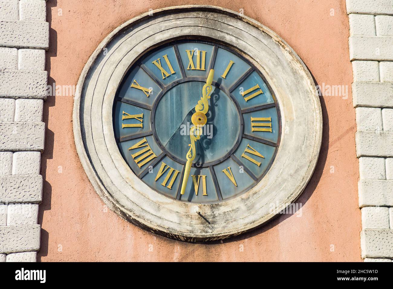 Closeup of the city watch in Zadar, Croatia showing the time at half ...