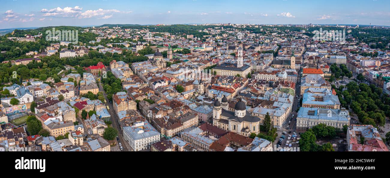 Beautiful aerial view of the Lviv city, historical city center, Ukraine ...