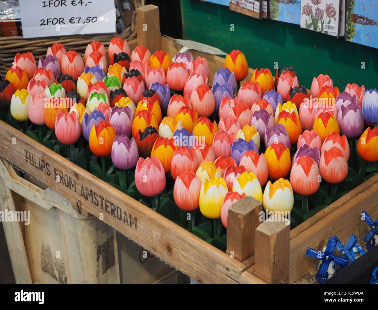 View of colorful tulip souvenirs in a small market in Amsterdam Stock ...