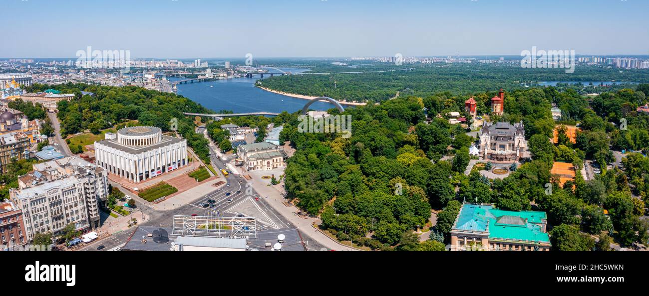 Aerial view of the Kyiv city. Beautiful streets near the city center ...