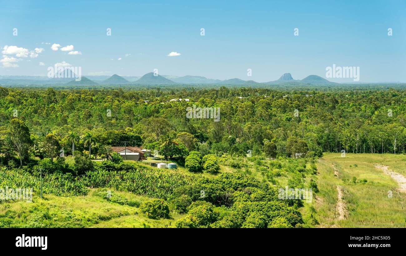 Glass House mountain range panoramic view, Queensland, Australia Stock ...