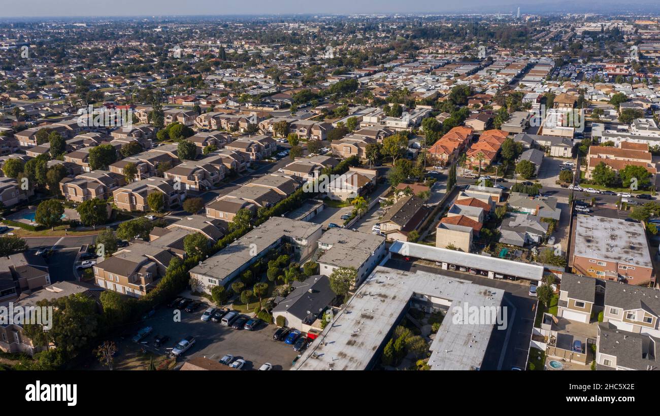 Daytime aerial view of the city of Stanton, California, USA Stock Photo ...
