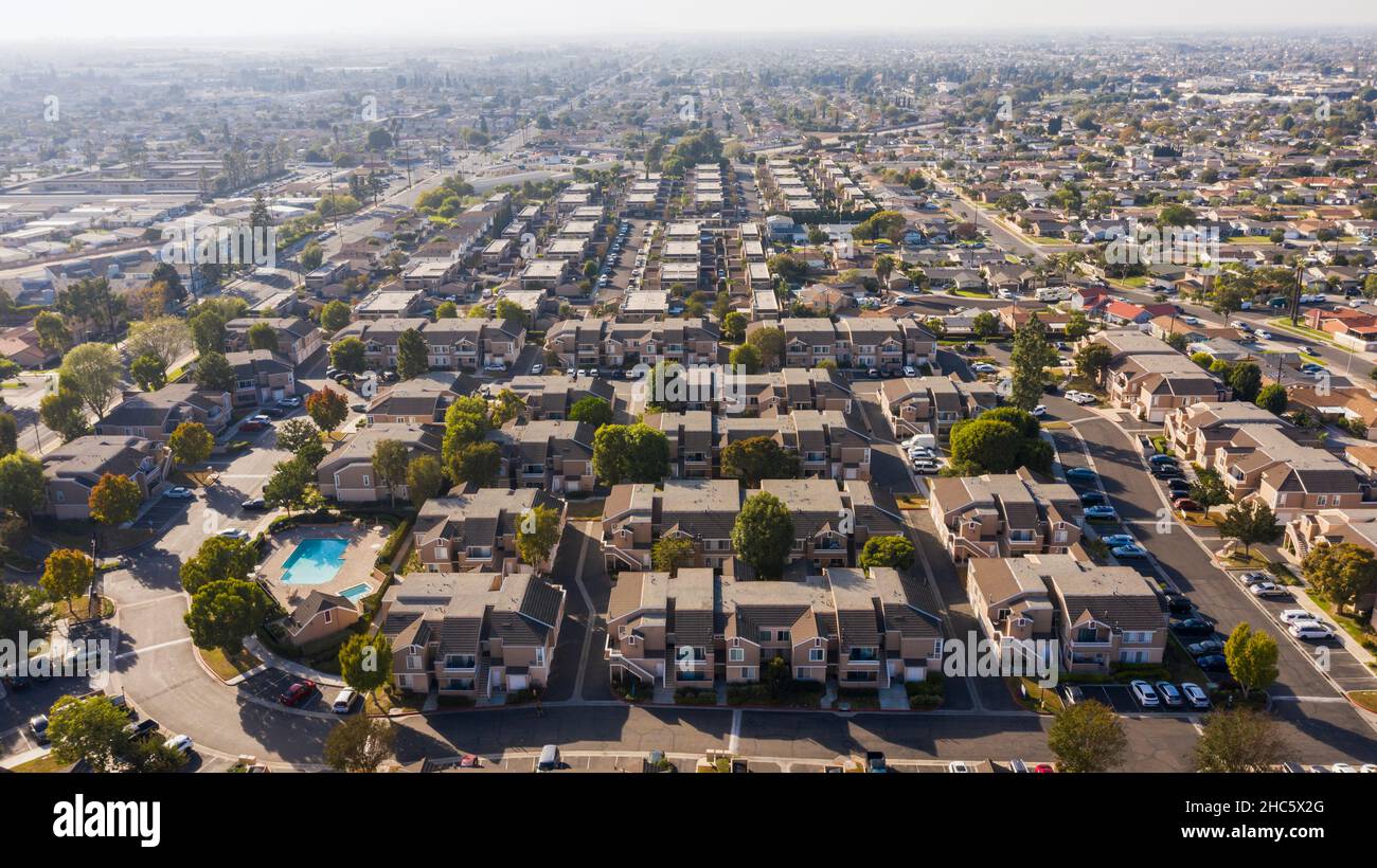 Daytime aerial view of the city of Stanton, California, USA Stock Photo ...